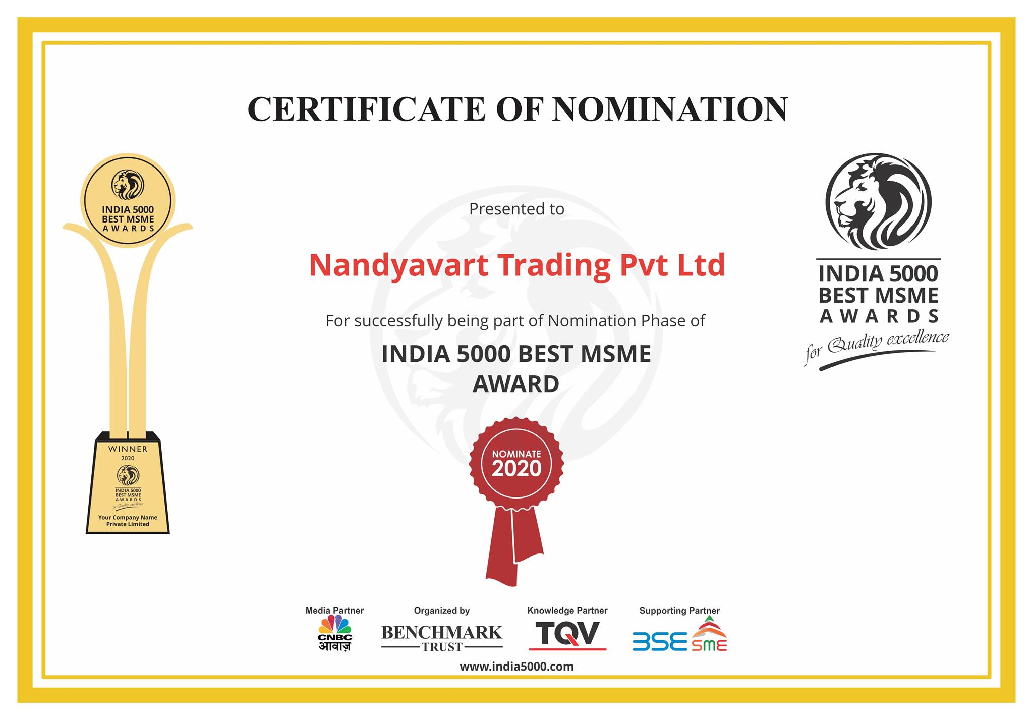 Certificates - NANDYAVART TRADING PRIVATE LIMITED